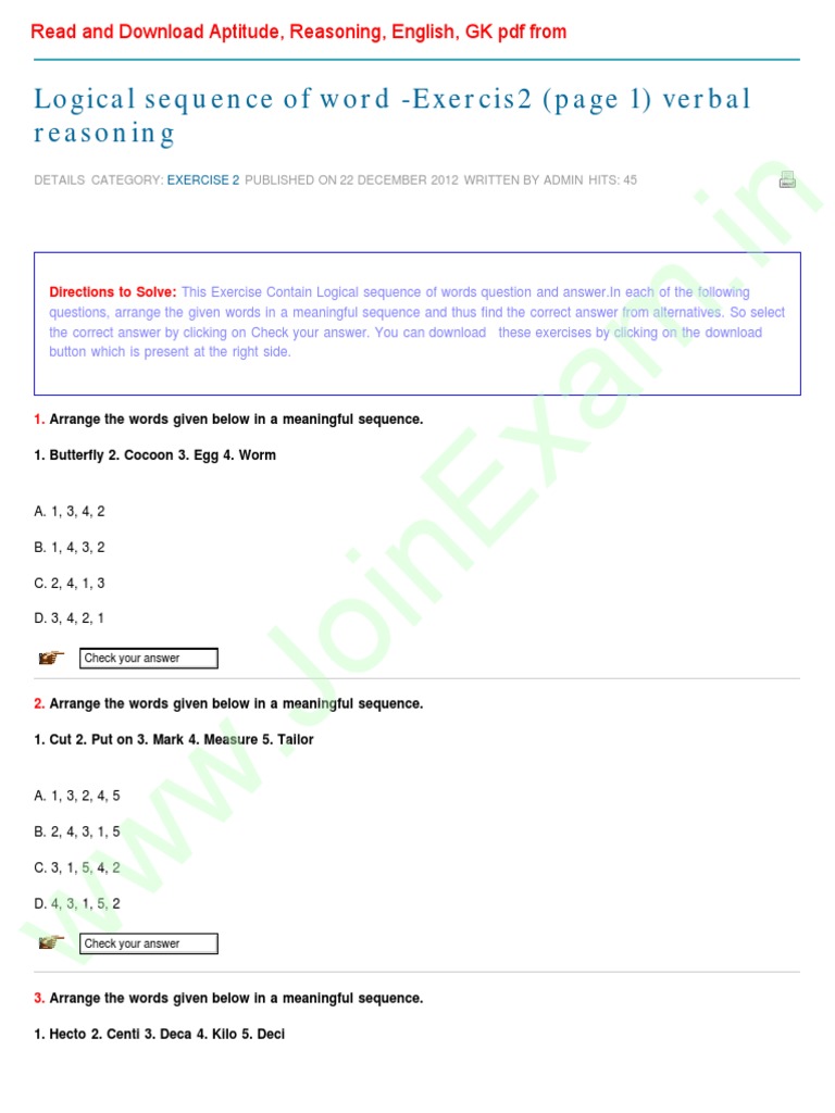 Logical Sequence of Words Exercises | PDF | Nature
