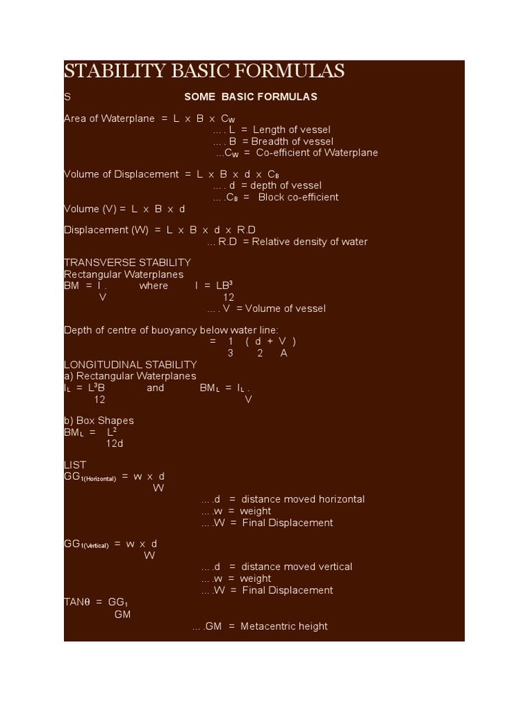 Stability Basic Formulas | PDF | Physical Quantities | Quantity