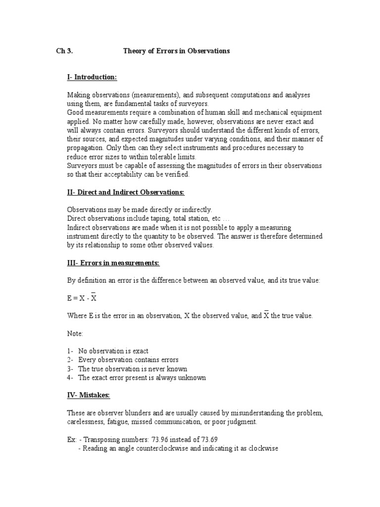 CH 3. Theory of Errors in Observations | PDF | Observational Error | Errors And Residuals