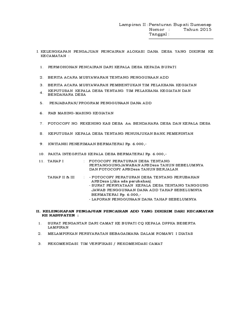 Lampiran II Pedoman Pelaksanaan Alokasi Dana Desa PDF | PDF