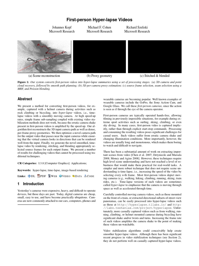 First-Person Hyper-Lapse Videos | PDF | Rendering (Computer Graphics ...