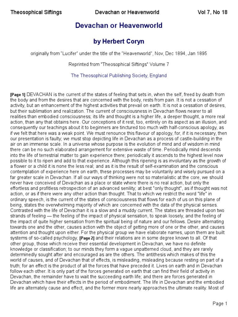 Devachan or Heavenworld | PDF | Plane (Esotericism) | Thought