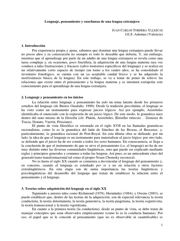 Juan Carlos Tordera | PDF | Lingüística | Aquisición de idioma