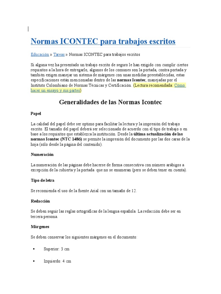 Normas ICONTEC para Trabajos Escritos | PDF | Documento | Bibliografía