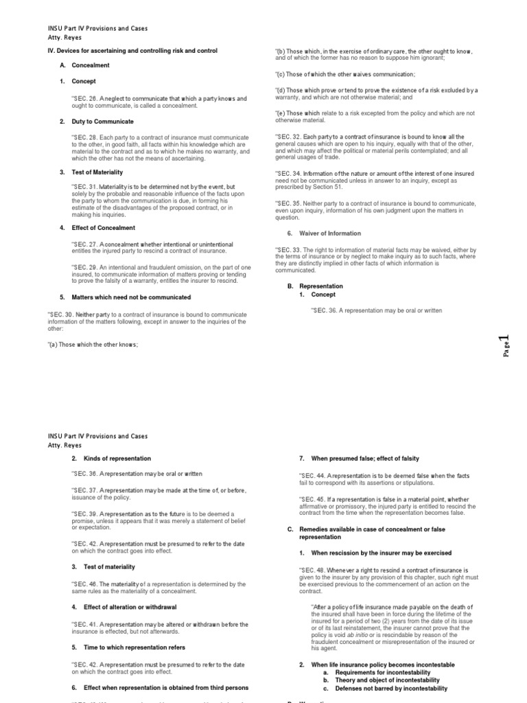 Insurance Part IV Provisions and Cases | PDF | Mortgage Law | Rescission