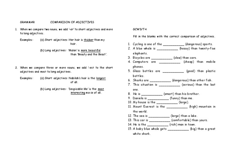 Adjective Comparisons Explained | PDF | Language Arts & Discipline ...