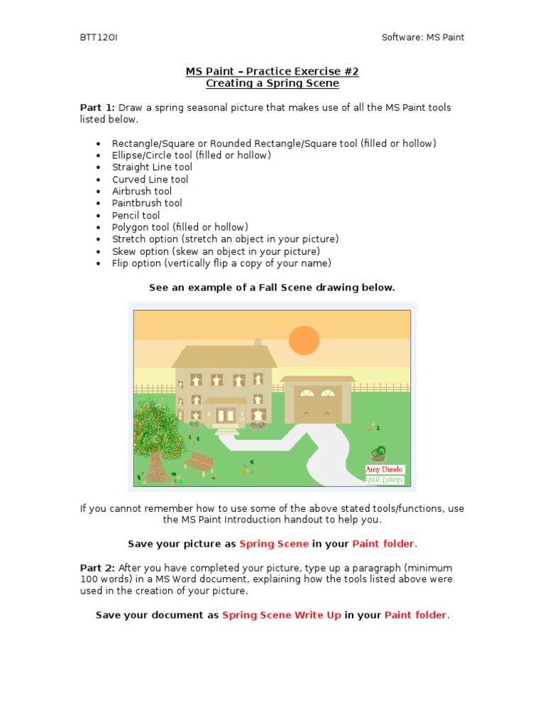 MS Paint - Practice Exercise #2 Creating A Spring Scene | PDF