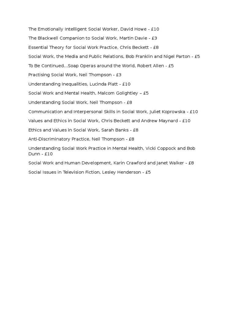Essential Social Work Books List | PDF | Social Science | Wellness