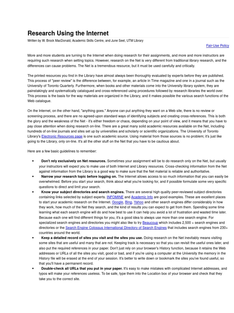 Research Using The Internet | PDF | World Wide Web | Internet & Web