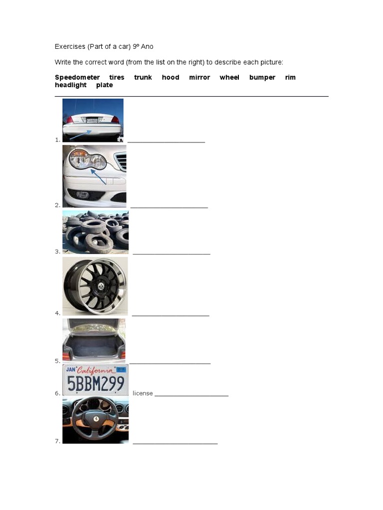 Exercises (Part of A Car) 9º Ano | PDF