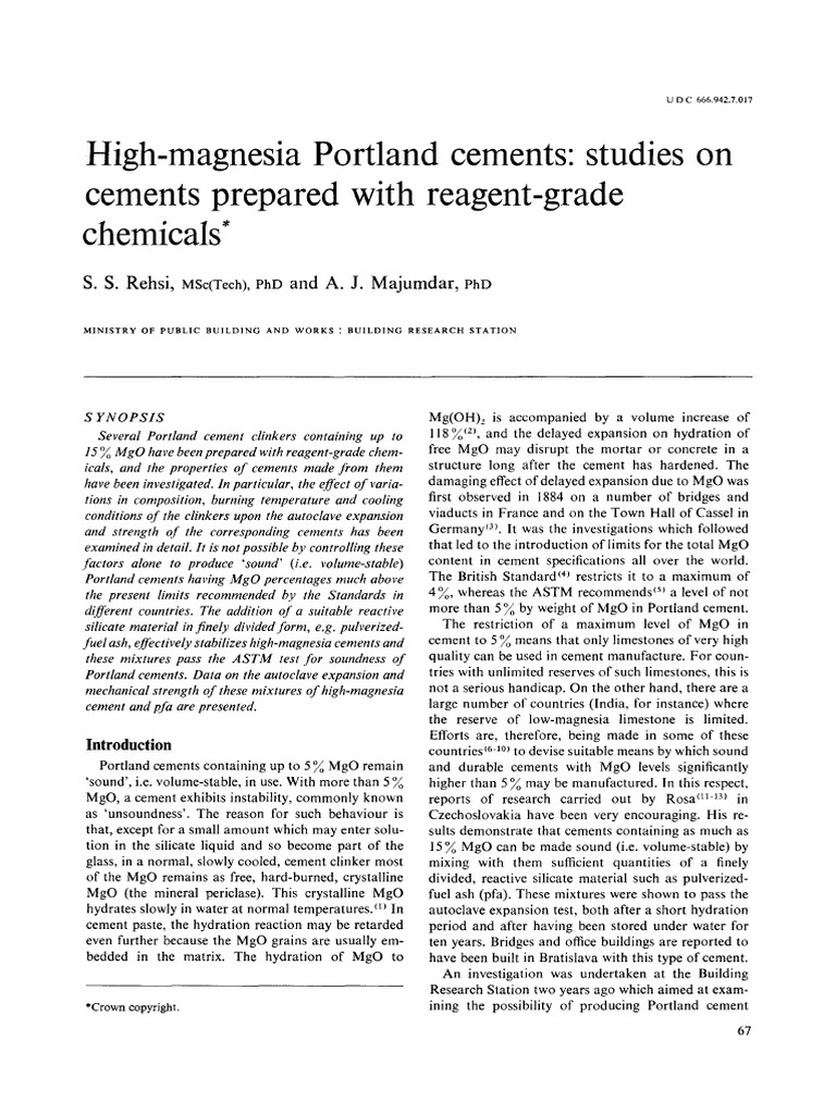 High-Magnesia Portland Cements | PDF | Magnesium | Concrete