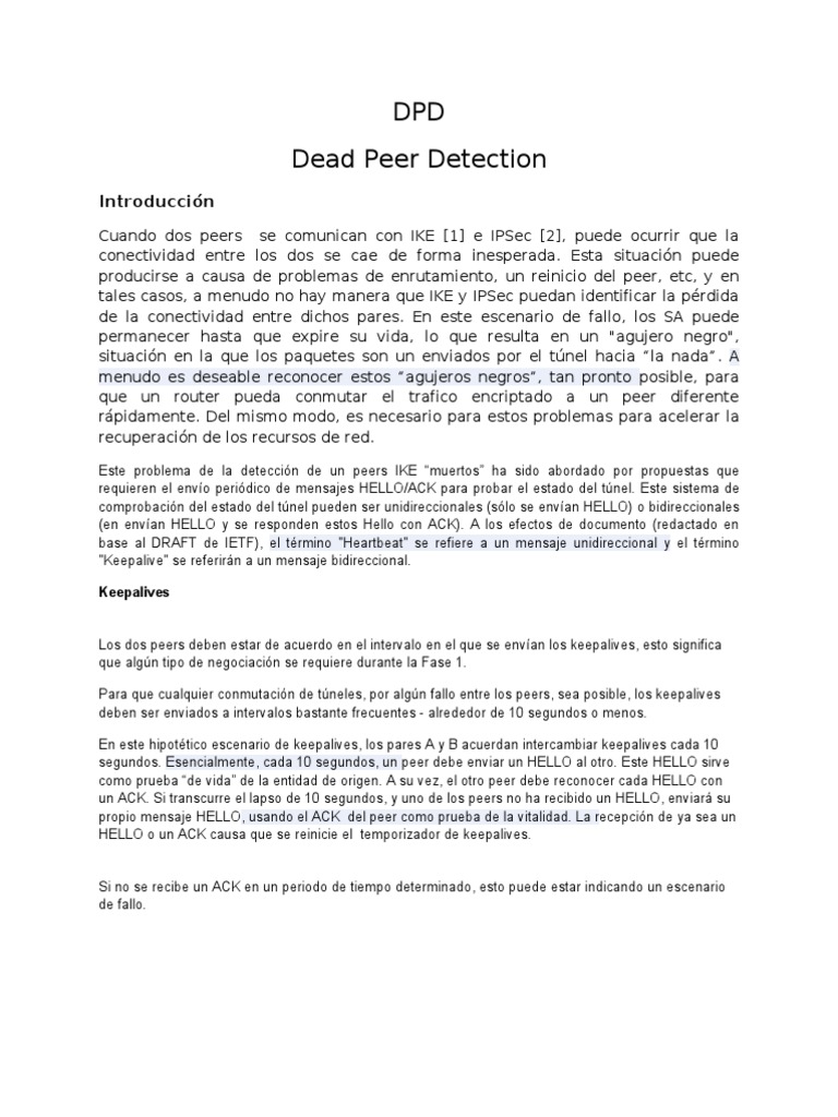 DPD Dead Peer Detection | PDF | Enrutador (Computación) | Estándares de internet