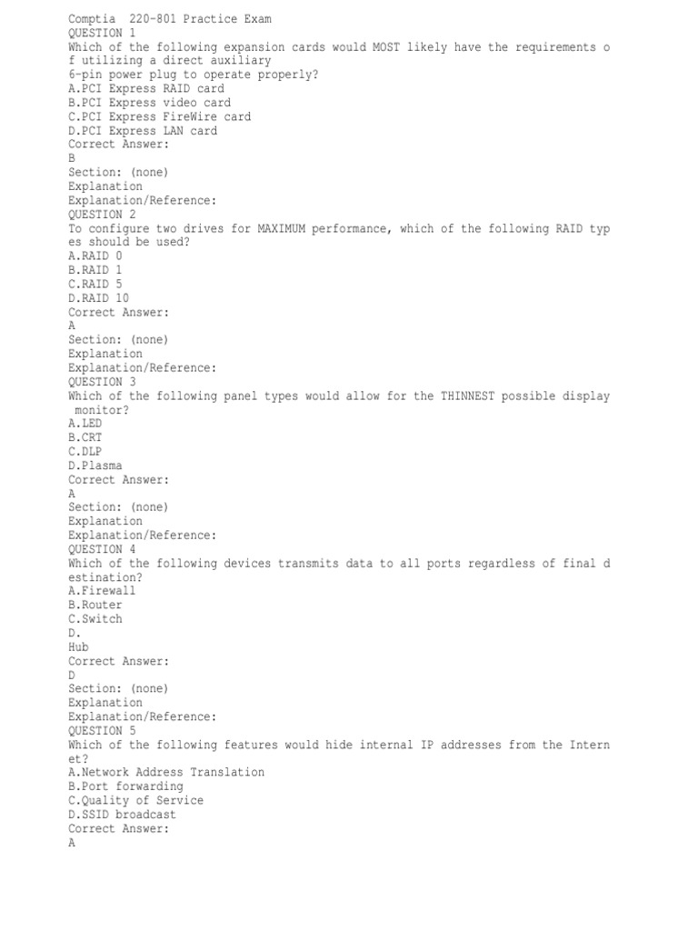 A+ 801 Exam Text Study Guide | PDF | Personal Computers | Computer Network