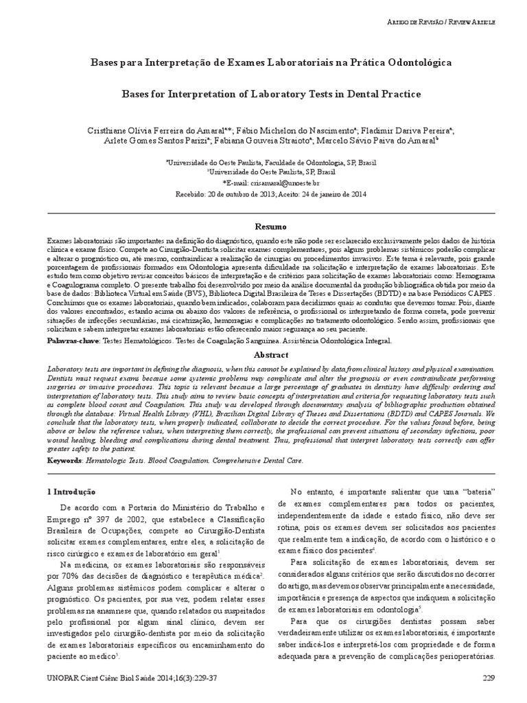 Interpretação de Exames em Odontologia | PDF | Glóbulo branco | Anemia