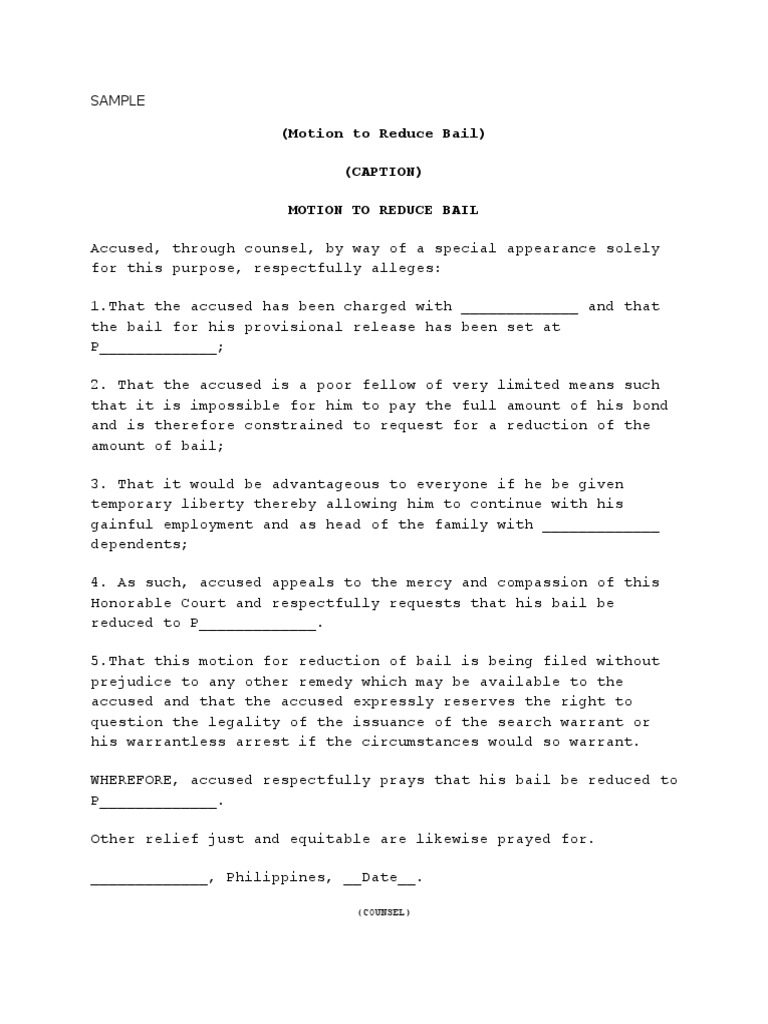 SAMPLE Motion To Reduce Bail | PDF