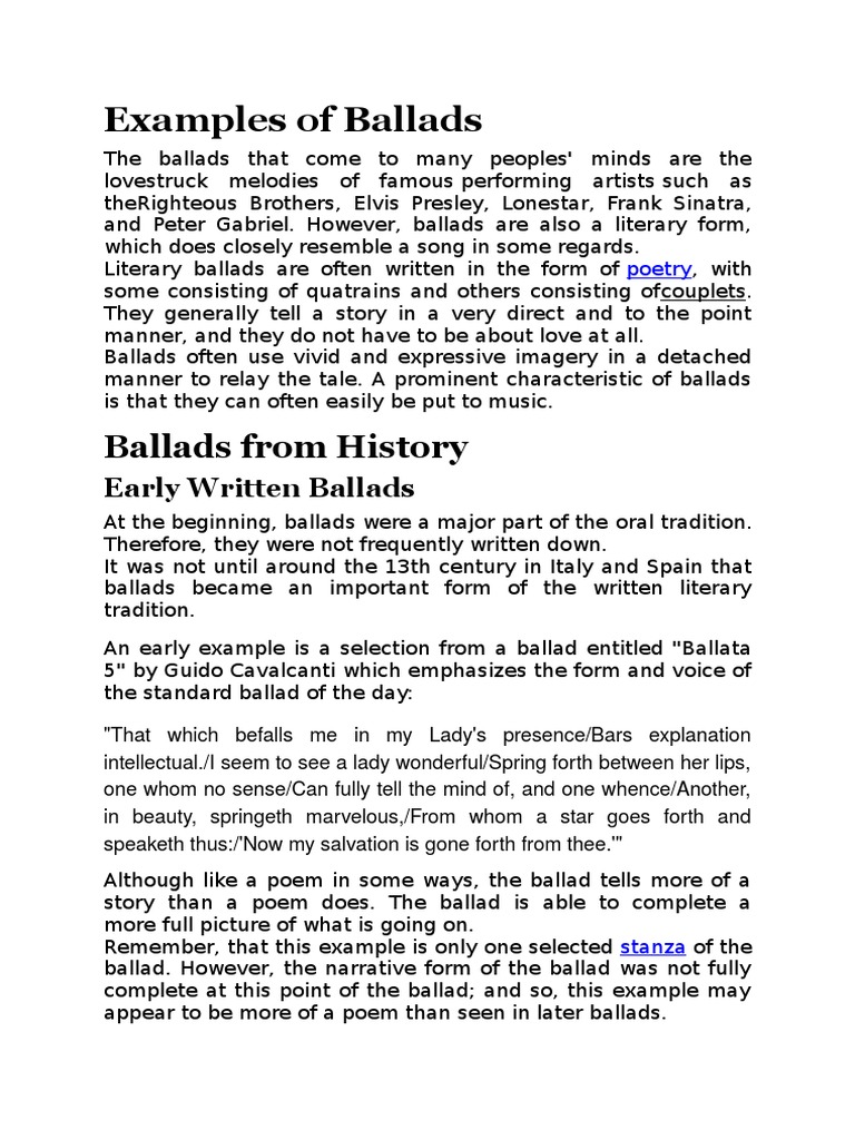 Examples of Ballads | Ballad | Poetry