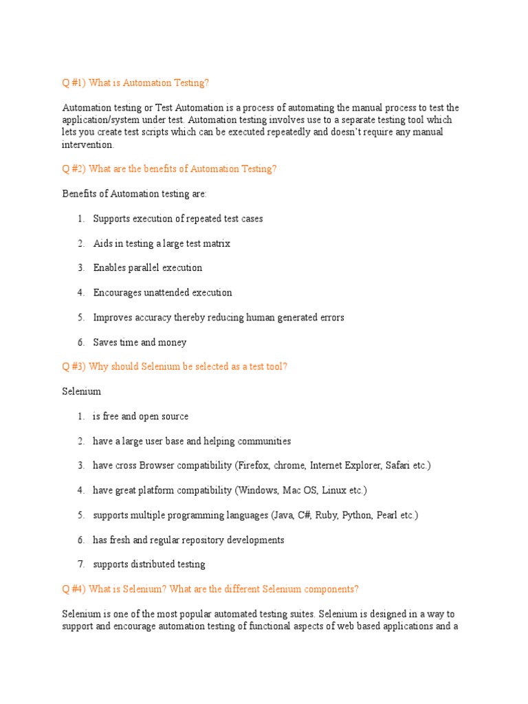 Selenium Questions Pdf Selenium Software Html Element