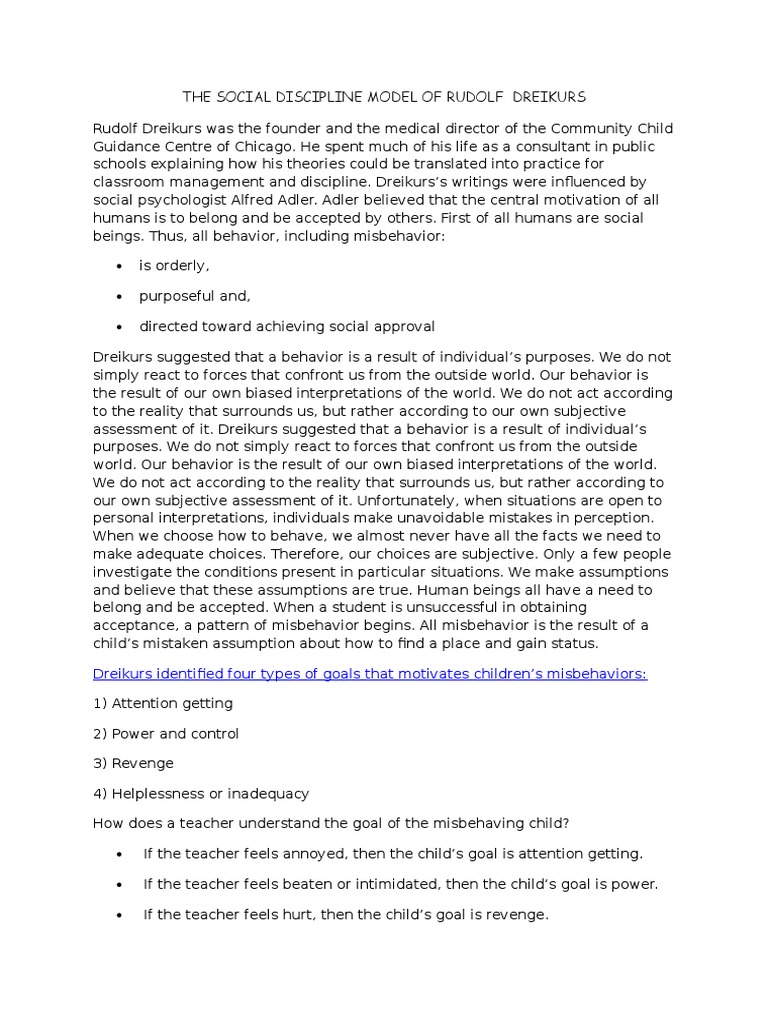Understanding Dreikurs' Social Discipline Model | PDF | Motivation ...