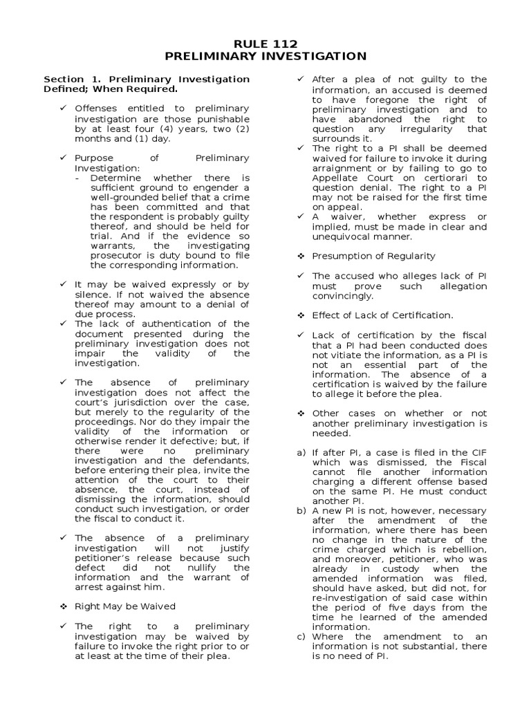 RULE 112 Preliminary Investigation | Download Free PDF | Prosecutor | Plea