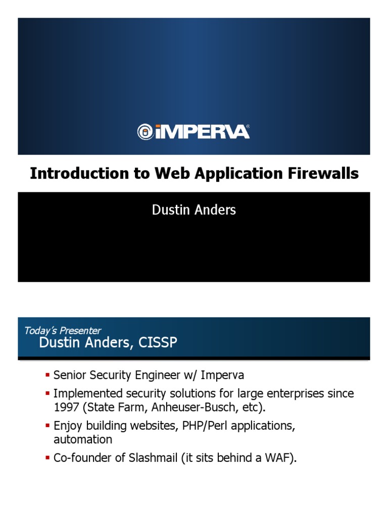 Introduction To Web Application Firewalls: Dustin Anders | PDF | Vulnerability (Computing ...