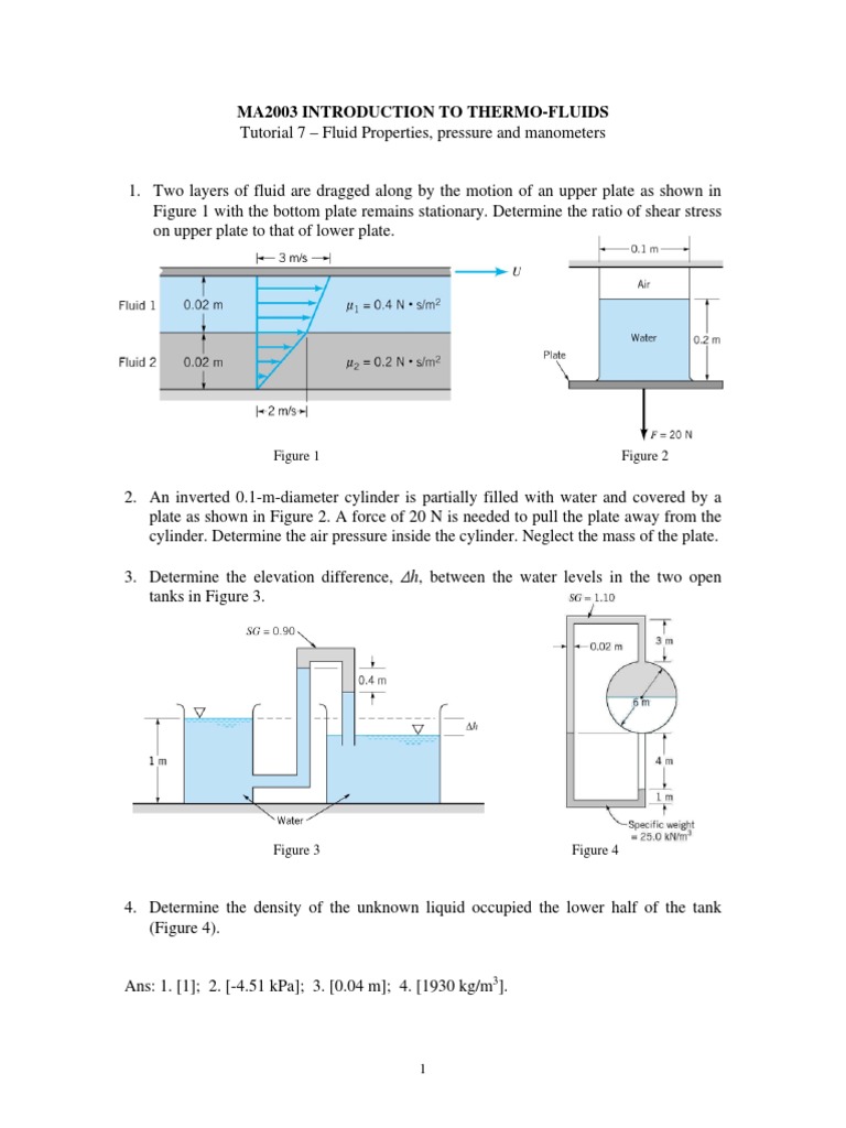 Ma2003 Introduction To Thermo-Fluids: H, Between The Water Levels in The Two Open | PDF ...