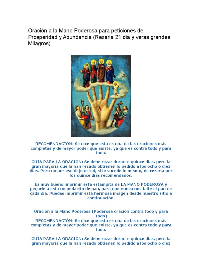 Oración A La Mano Poderosa para Peticiones de Prosperidad y Abundancia | PDF | Oración ...