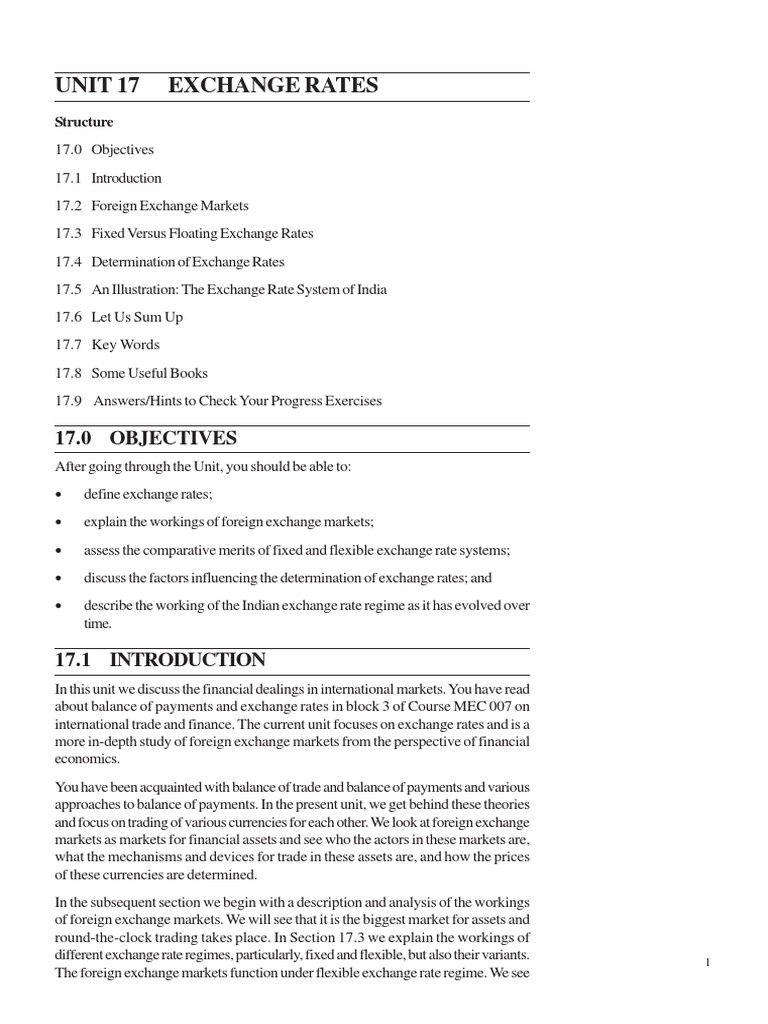 Unit 17 Exchange Rates | PDF | Fixed Exchange Rate System | Exchange Rate