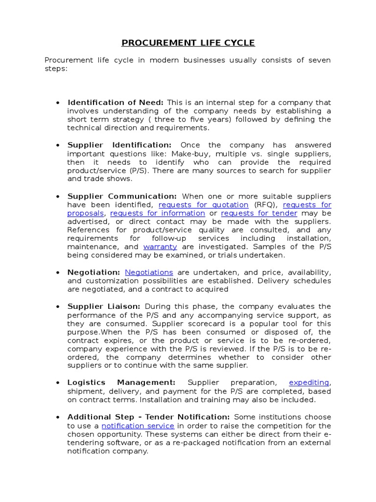 Procurement Life Cycle Pdf Business