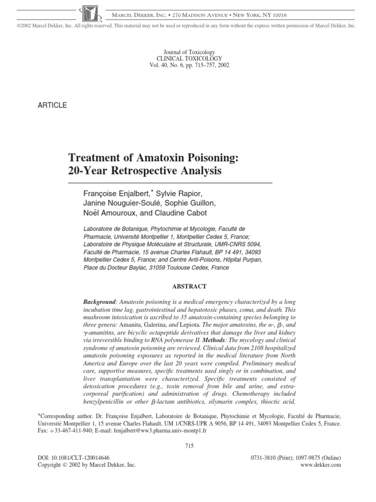 Treatment of Amatoxin Poisoning-20 Year Retrospective Analysis (J ...