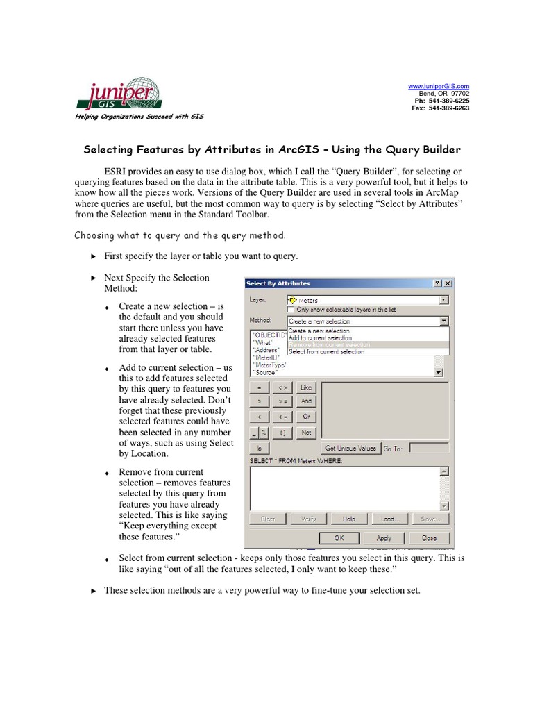 Selecting Features By Attributes In Arcgis Using The Query Builder Pdf String Computer