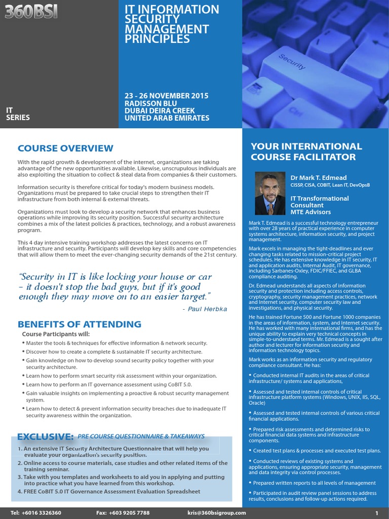 It Information Security Management Principles 23 26 November 2015