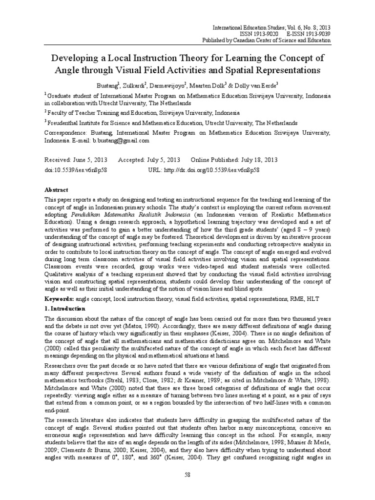 Developing A Local Instruction Theory For Learning The Concept of Angle ...