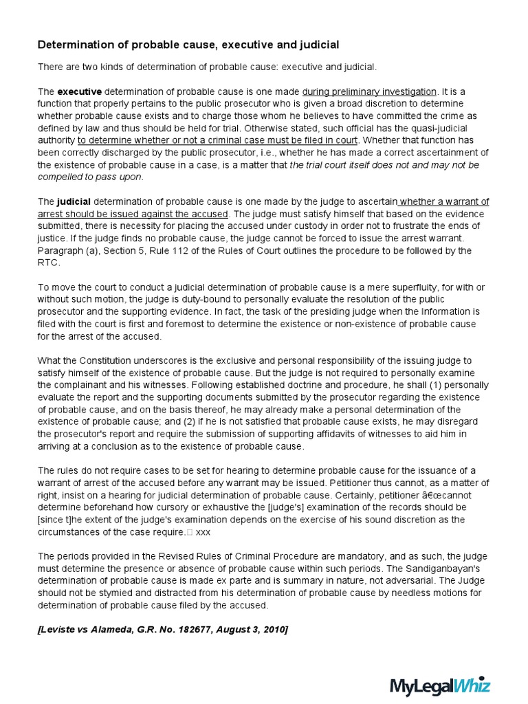Determination of Probable Cause, Executive and Judicial | PDF ...