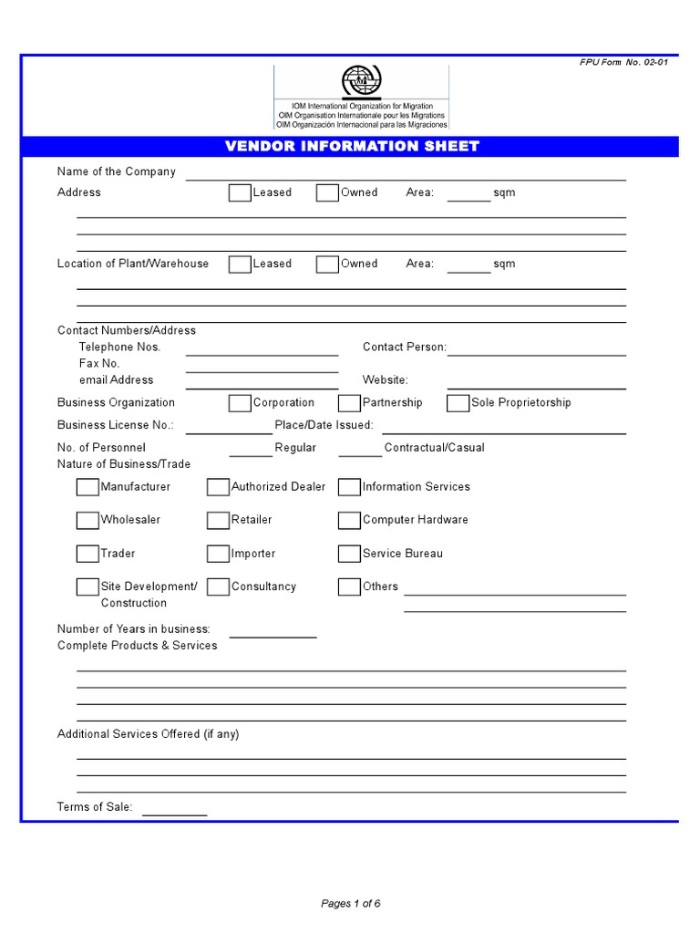 Vendor Information Sheet | PDF