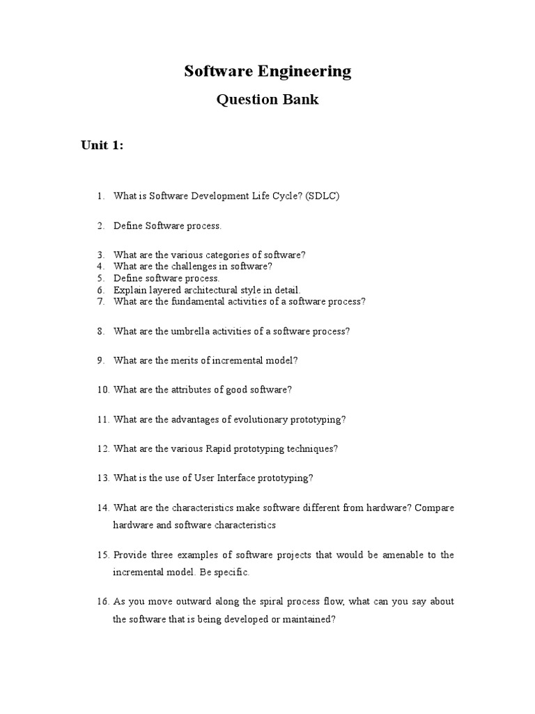 Software Engineering Question Bank | PDF | Software Development Process ...