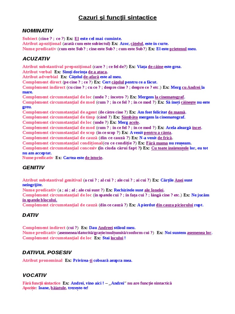 Cazurile Si Functiile Sintactice | PDF
