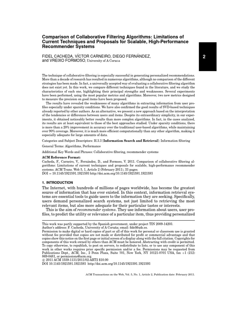 Comparison Of Collaborative Filtering Algorithms Limitations Of
