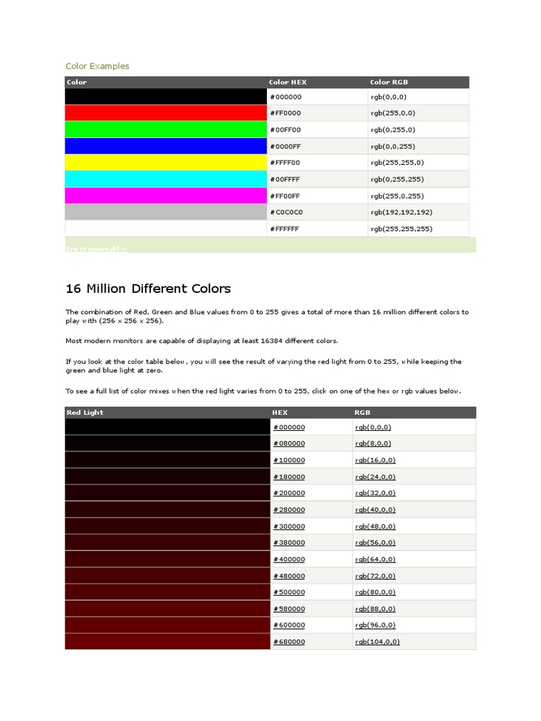 16 Million Different Colors: Color Examples | PDF | Rgb Color Model ...