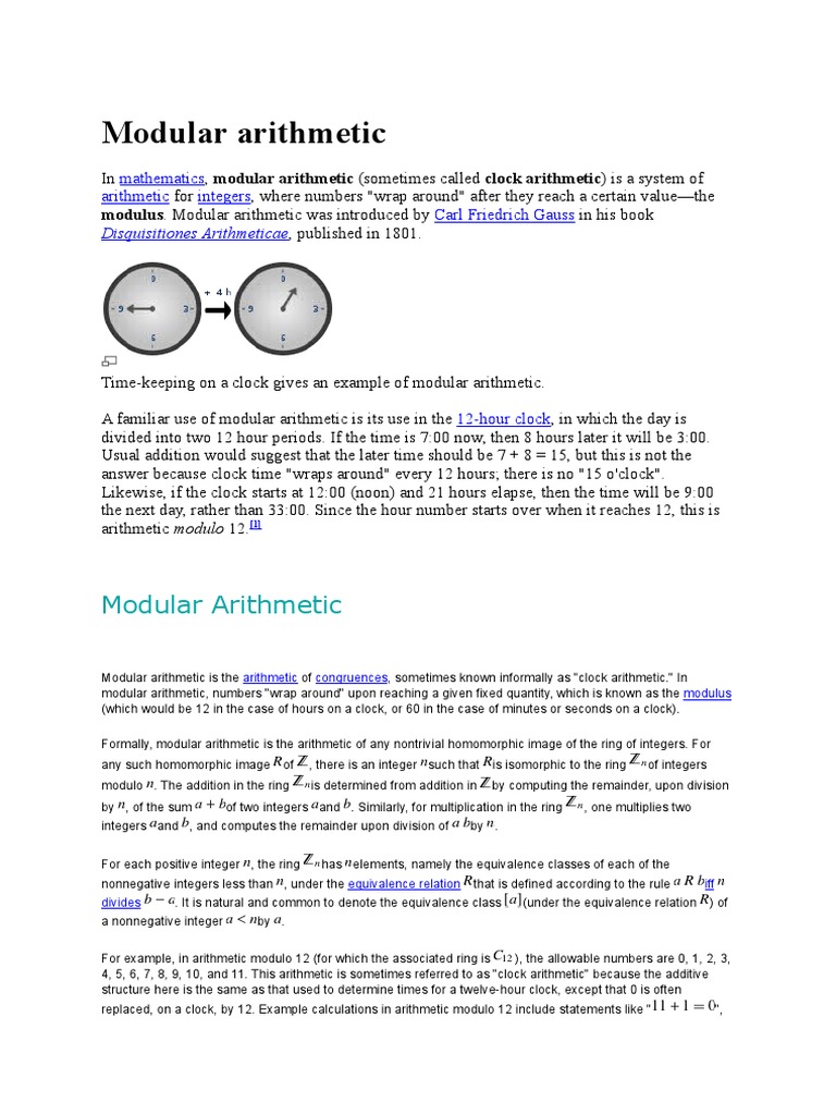 Modular Arithmetic Pdf Ring Theory Algebra