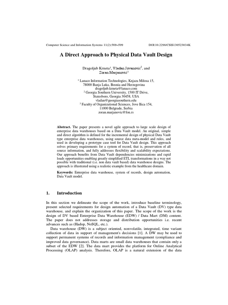 Direct Approach to Physical Data Vault Design | PDF | Data Warehouse ...