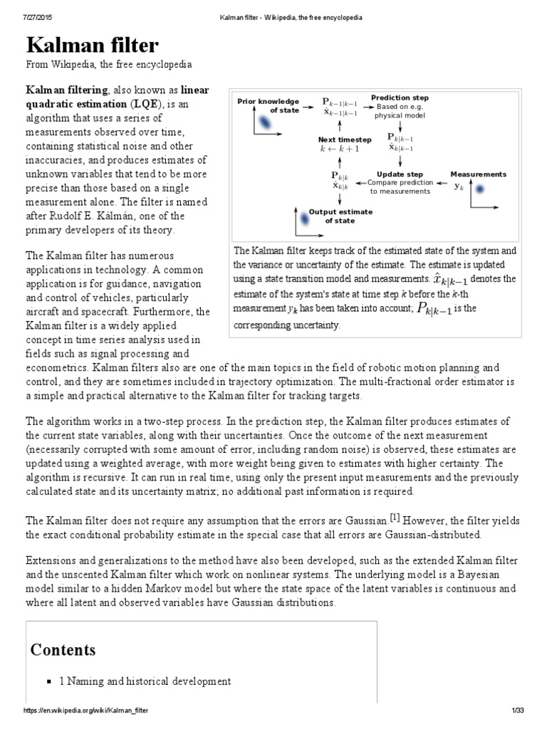 Kalman Filter: From Wikipedia, The Free Encyclopedia | PDF | Kalman ...