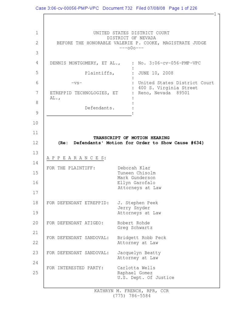 Montgomery V Etreppid # 732 - 6/10 OSC Hearing Transcript | PDF ...