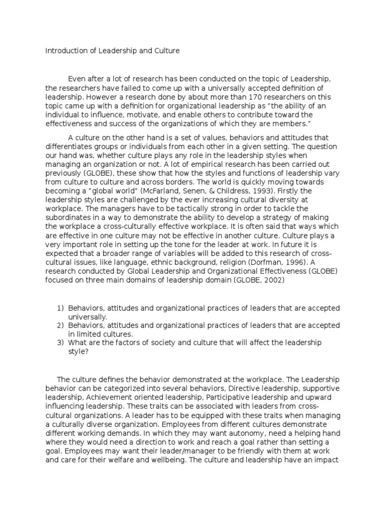 Introduction of Leadership and Culture | PDF | Organizational Culture ...