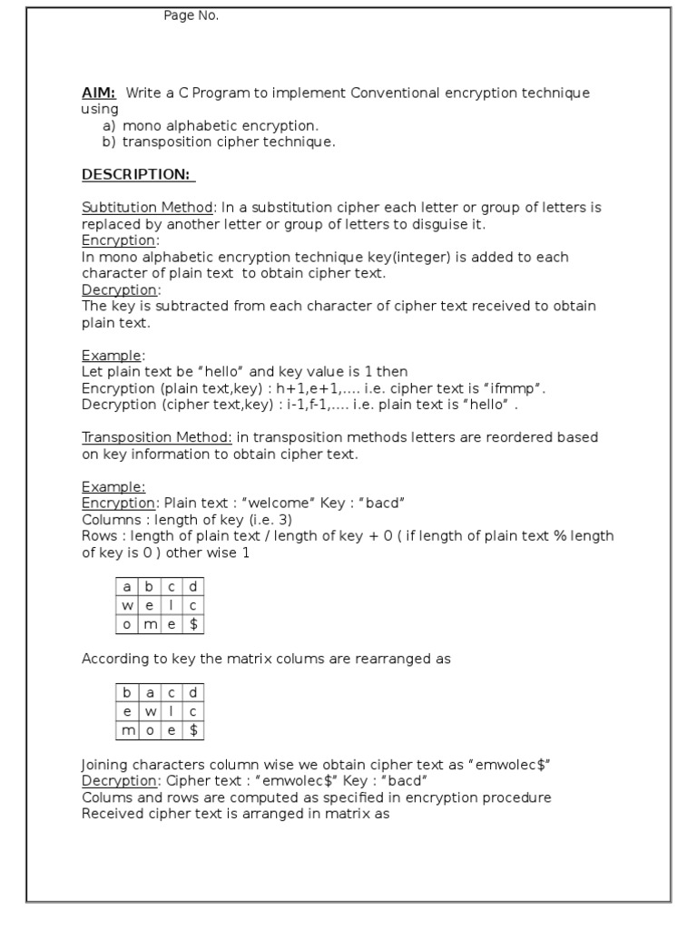 AIM: Write A C Program To Implement Conventional Encryption Technique | PDF | Cipher | Routing