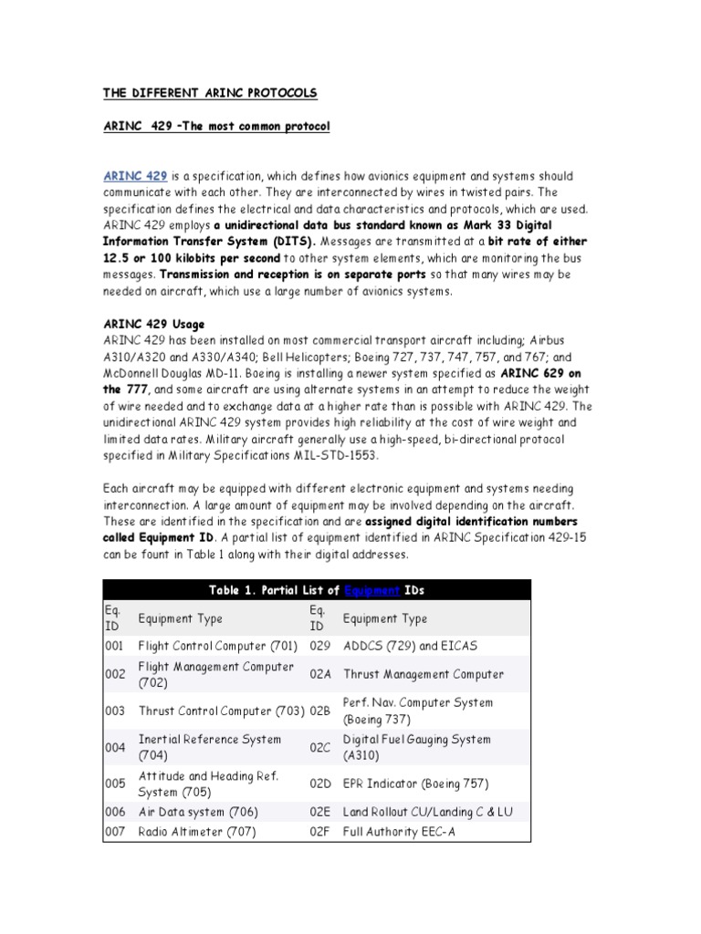 Arinc 429: Table 1. Partial List of Ids | PDF | Computer Engineering ...