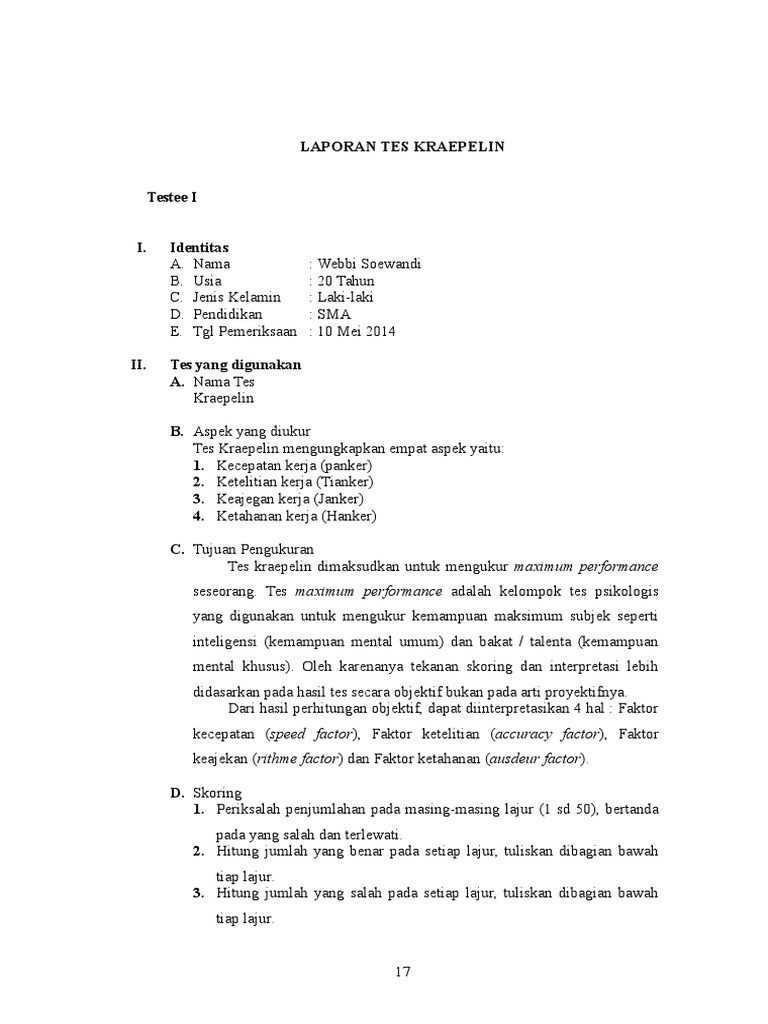 Hasil dan Interpretasi Tes Kraepelin | PDF