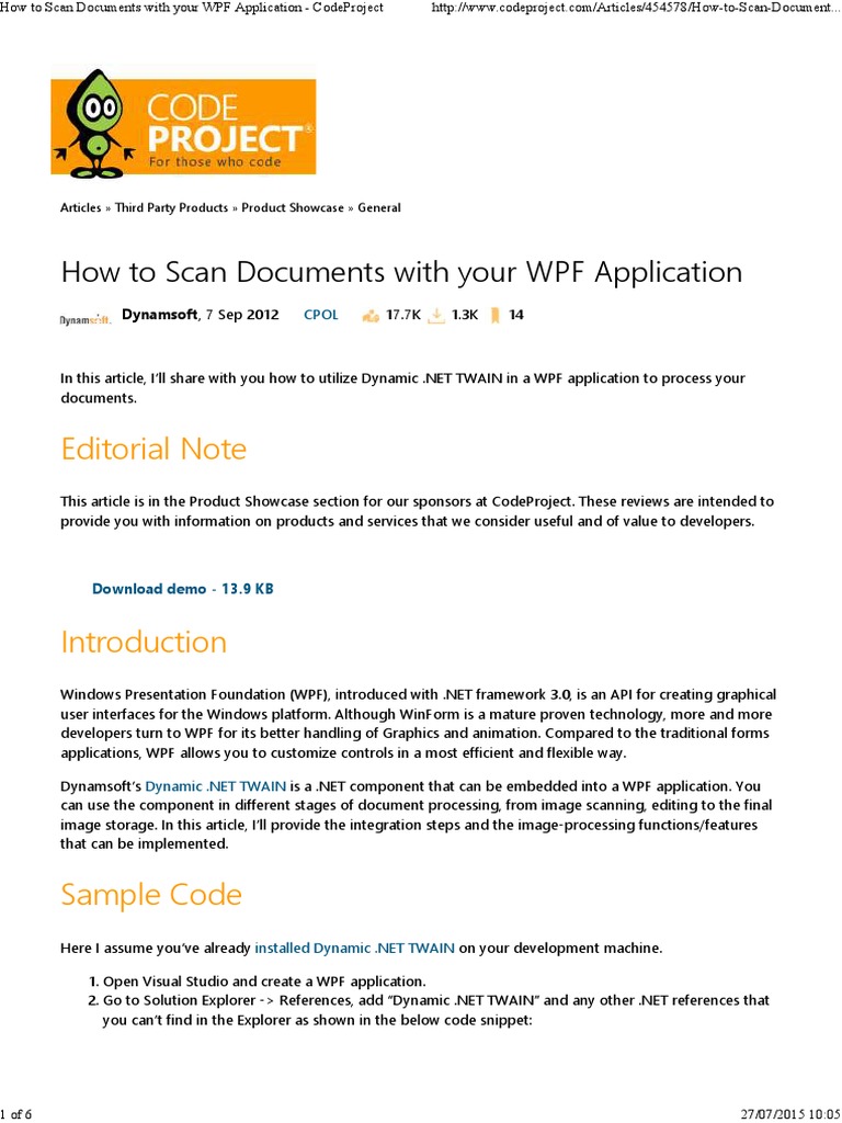 How To Scan Documents With Your WPF Application - CodeProject | PDF | Windows Presentation ...