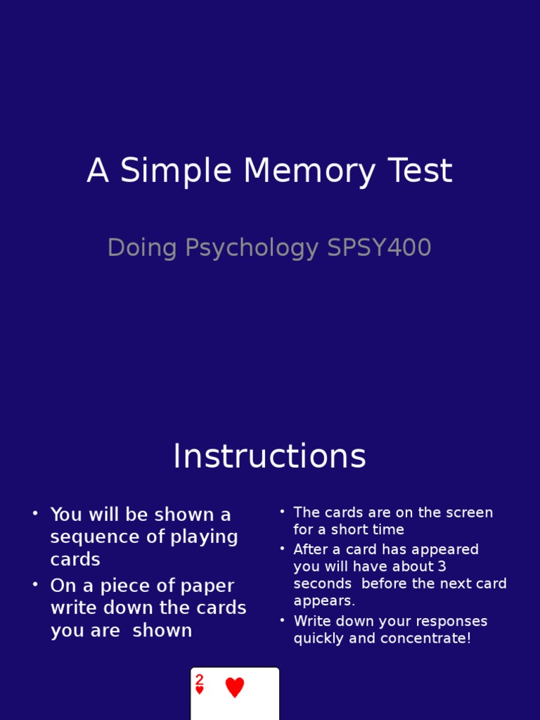 Simple Memory Test Instructions | PDF