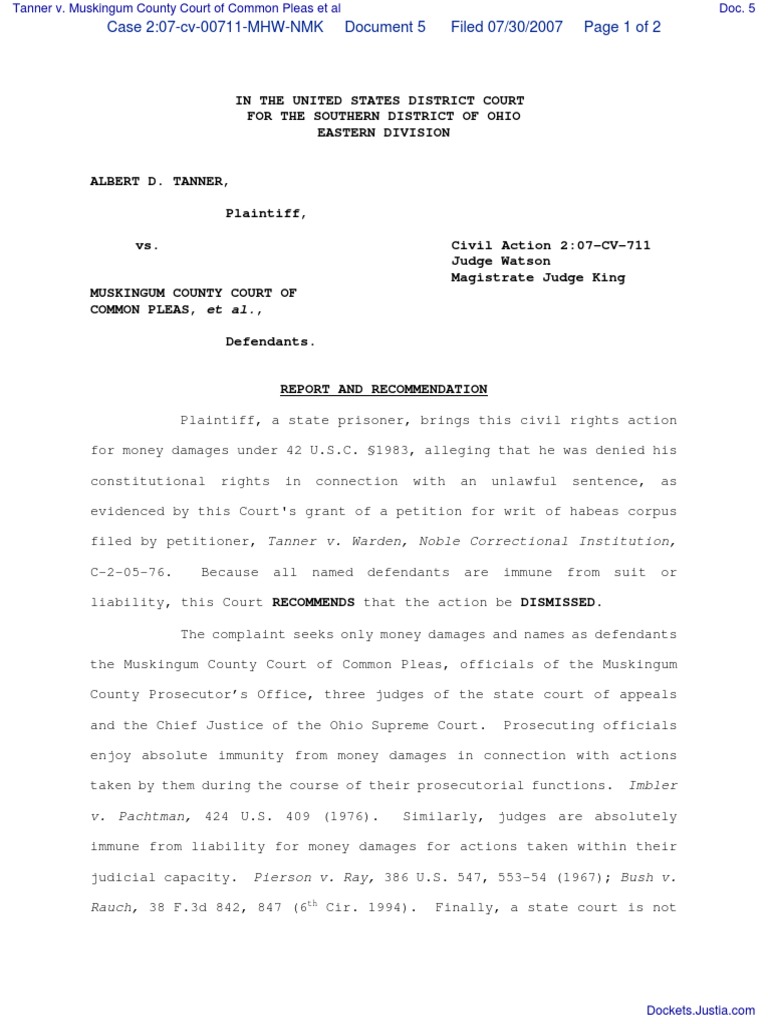 Tanner v. Muskingum County Court of Common Pleas Et Al - Document No. 5 ...
