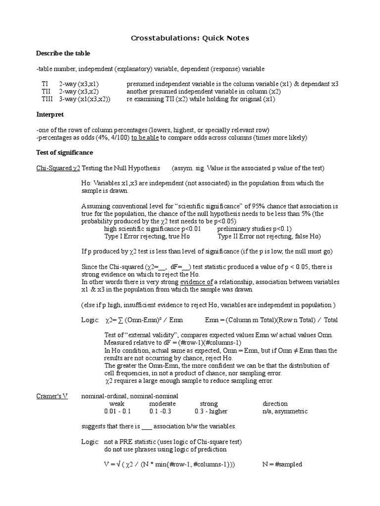 Cross Tabulations - Quick Notes | PDF | Statistical Significance ...